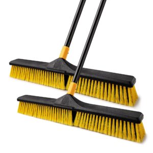 yocada 24 inch push broom brush stiff bristles heavy-duty outdoor commercial for cleaning bathroom kitchen patio garage deck concrete wood stone tile floor 65.3inch long handle 2pcs