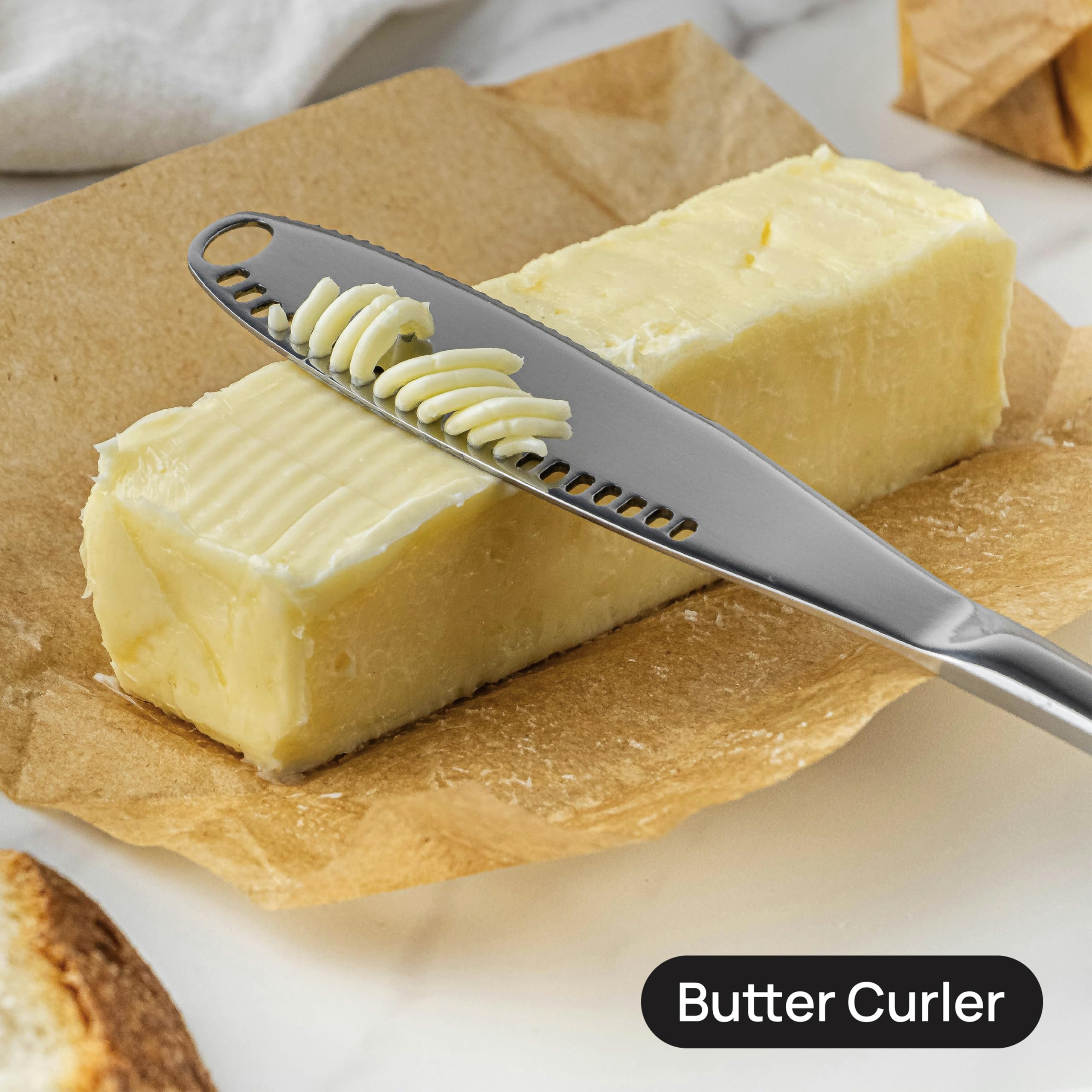 2 Pack Stainless Steel Butter Spreader Knife- Curler Cheese Knife, 3 in 1 Ease Gadgets Serrated Stainless Steel,Butter Knives Curler Slicer with Holes