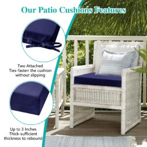 Luxepurilyn Outdoor Chair Cushions, Patio Furniture Waterproof Outdoor Cushions -Patio Chair Cushions Square Corner with Ties Set of 2, 18.5"x16"x3", Navy