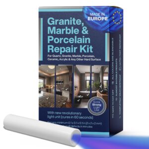 granite, marble & porcelain repair kit (clear, black & acrylic) - ideal as quartz countertop repair kit i works great for countertops, tiles, sinks and other surfaces