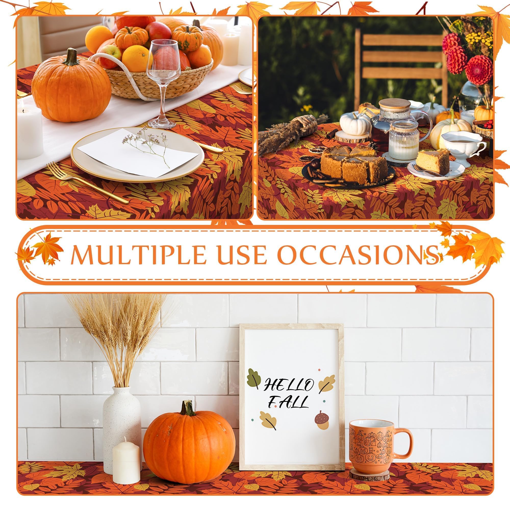 HOBBY HORSE Fall Leaf Tablecloth Roll Thanksgiving 100 Ft x 54 Inch Disposable Tablecloth Roll with Cutter Box Fall Plastic Backdrop Cut to Size Maple Leaf Fall Table Cover for Autumn Decorations