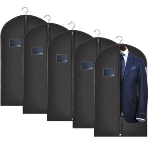 hleelomi 5 pack 40-inch suit bag garment bag for travel and storage, garment bags for hanging clothes with zipper and visible transparent window, black