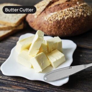 2 Pack Stainless Steel Butter Spreader Knife- Curler Cheese Knife, 3 in 1 Ease Gadgets Serrated Stainless Steel,Butter Knives Curler Slicer with Holes