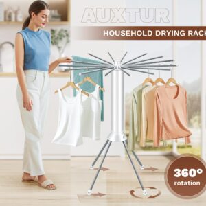 AUXTUR Clothes Drying Rack Wheels Foldable with Quadruped Support|Portable Laundry Drying Rack Hanger with Tail & Bottom Pulley - Convenient Storage & Outdoor Laundry Rack for Hanging Clothes