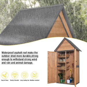 Aivituvin Shed Outdoor Storage Cabinet with All-Around Strong Metal Frame Wooden Tool House with Adjustable Shelfs and Floor,Waterproof Roof (Brown)