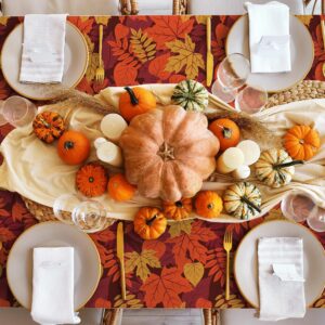 HOBBY HORSE Fall Leaf Tablecloth Roll Thanksgiving 100 Ft x 54 Inch Disposable Tablecloth Roll with Cutter Box Fall Plastic Backdrop Cut to Size Maple Leaf Fall Table Cover for Autumn Decorations