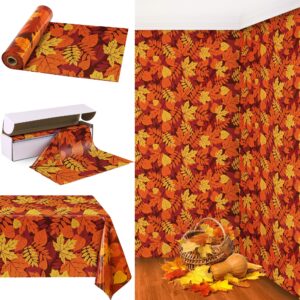 hobby horse fall leaf tablecloth roll thanksgiving 100 ft x 54 inch disposable tablecloth roll with cutter box fall plastic backdrop cut to size maple leaf fall table cover for autumn decorations