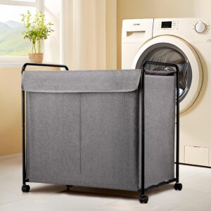 easyacc laundry basket with wheels, rolling laundry hamper, 39 gallons (150l), laundry basket, large capacity blanket storage, carbon steel frame 24 x 16.8 x 23.4 inches