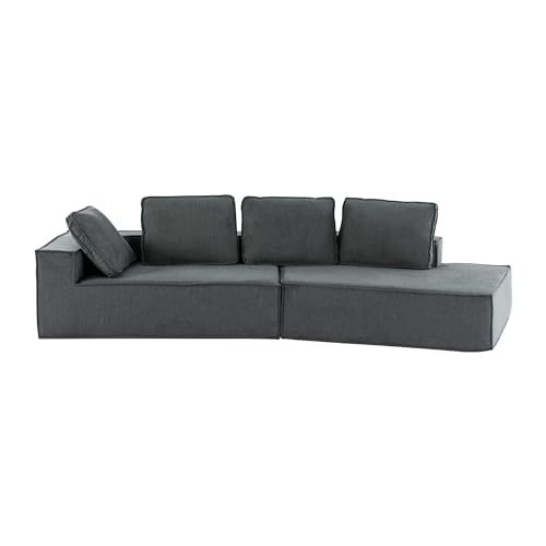 FANYE L-Shape Modular Lounge Sectional Sofa with Left Chaise, Modern Living Room Chenille Upholstered Foam Couch for Home Apartment, 2 PC Free Combination Deep Seat Cloud Sofa&Couch W/4 Pillows, Grey