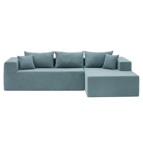 L-Shape Modular Sectional Sofa with Wide Left Chaise, Modern Living Room Sleeper Upholstered Foam Couch for Home Apartment, 2 PC Free Combination Higher Seat Cloud Sofa&Couch W/5 Pillows