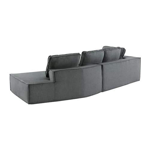 FANYE L-Shape Modular Lounge Sectional Sofa with Left Chaise, Modern Living Room Chenille Upholstered Foam Couch for Home Apartment, 2 PC Free Combination Deep Seat Cloud Sofa&Couch W/4 Pillows, Grey