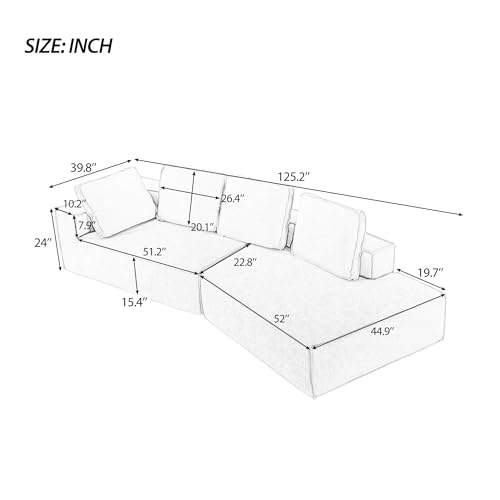 FANYE L-Shape Modular Lounge Sectional Sofa with Left Chaise, Modern Living Room Chenille Upholstered Foam Couch for Home Apartment, 2 PC Free Combination Deep Seat Cloud Sofa&Couch W/4 Pillows, Grey