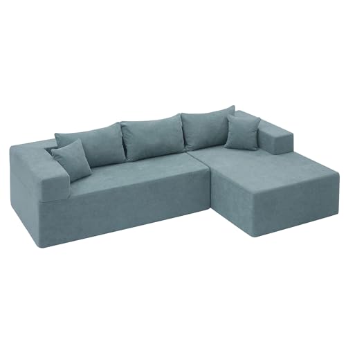 L-Shape Modular Sectional Sofa with Wide Left Chaise, Modern Living Room Sleeper Upholstered Foam Couch for Home Apartment, 2 PC Free Combination Higher Seat Cloud Sofa&Couch W/5 Pillows