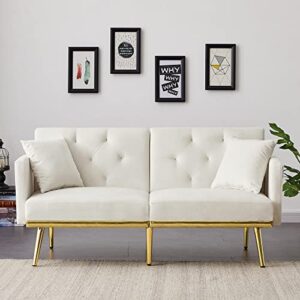 eafurn convertible sofa bed adjustable velvet futon couch sleeper modern recliner reversible loveseat folding daybed guest bed, 6 golden metal legs, 3 angles for small spaces,living room, bedroom