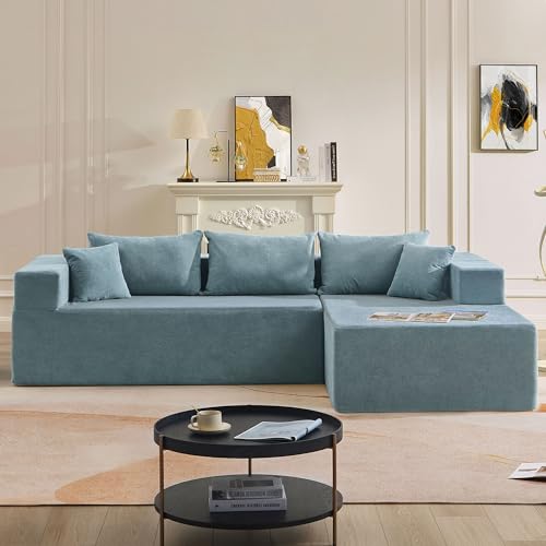 L-Shape Modular Sectional Sofa with Wide Left Chaise, Modern Living Room Sleeper Upholstered Foam Couch for Home Apartment, 2 PC Free Combination Higher Seat Cloud Sofa&Couch W/5 Pillows