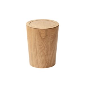 generic 2024 new round wood trash can with lid, japanese-style natural wood garbage recycling bin, wood waste bin with swing lid, for bathrooms, powder room, kitchen, home office