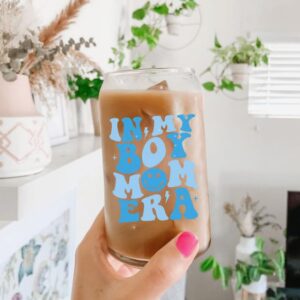 Boy Mom Gifts for New Mom,New Mom Gifts,Gifts for New Mom,Postpartum Gifts for Mom,New Mom Gifts After Birth,Cool gifts for New Moms-16 Oz In My Boy Mom Era Coffee Glass