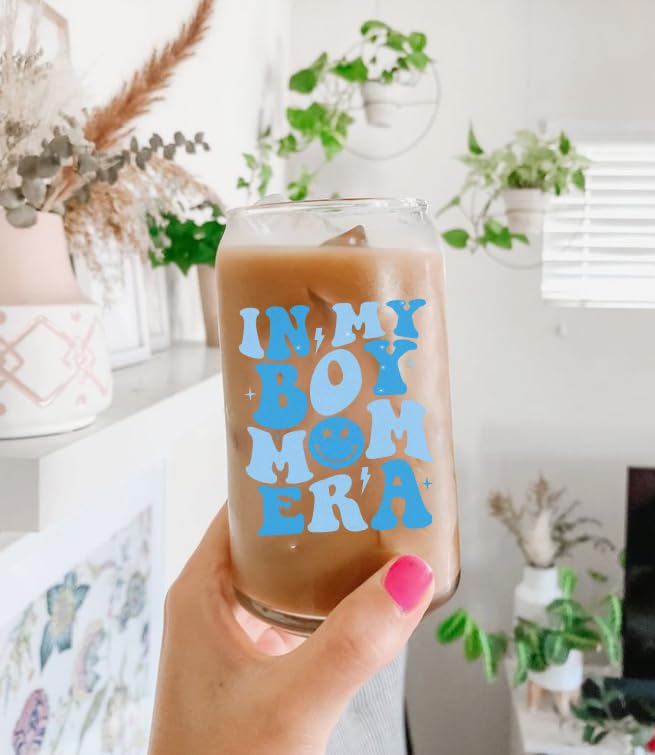 Boy Mom Gifts for New Mom,New Mom Gifts,Gifts for New Mom,Postpartum Gifts for Mom,New Mom Gifts After Birth,Cool gifts for New Moms-16 Oz In My Boy Mom Era Coffee Glass