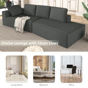 FANYE L-Shape Modular Lounge Sectional Sofa with Left Chaise, Modern Living Room Chenille Upholstered Foam Couch for Home Apartment, 2 PC Free Combination Deep Seat Cloud Sofa&Couch W/4 Pillows, Grey