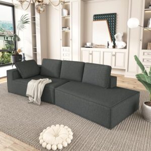 fanye l-shape modular lounge sectional sofa with left chaise, modern living room chenille upholstered foam couch for home apartment, 2 pc free combination deep seat cloud sofa&couch w/4 pillows, grey