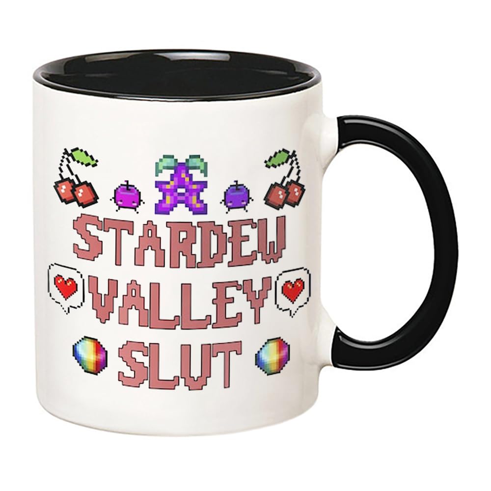 YOLANDEEUROKOK Stardew Valley Slut Mug, Stardew Valley Gift, Funny Stardew Valley Mug, 11 Oz Novelty Coffee Mug, Black