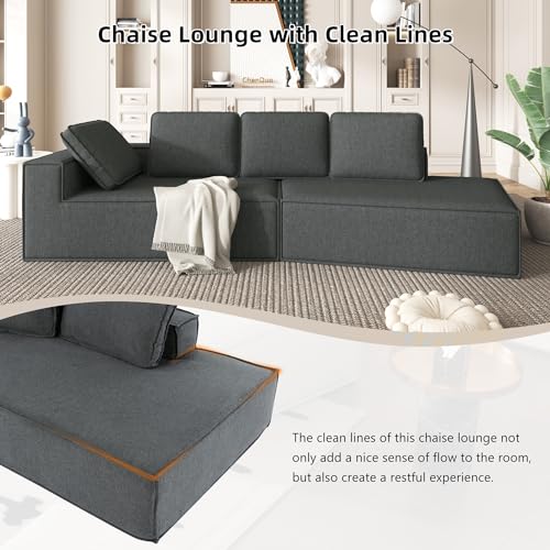 FANYE L-Shape Modular Lounge Sectional Sofa with Left Chaise, Modern Living Room Chenille Upholstered Foam Couch for Home Apartment, 2 PC Free Combination Deep Seat Cloud Sofa&Couch W/4 Pillows, Grey