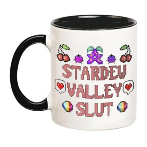 yolandeeurokok stardew valley slut mug, stardew valley gift, funny stardew valley mug, 11 oz novelty coffee mug, black