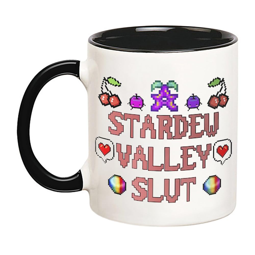 YOLANDEEUROKOK Stardew Valley Slut Mug, Stardew Valley Gift, Funny Stardew Valley Mug, 11 Oz Novelty Coffee Mug, Black