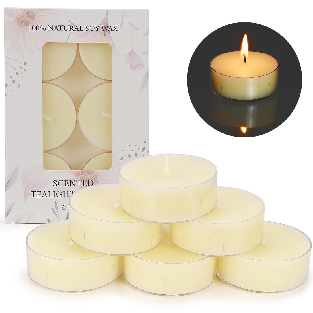 Olorvela Vanilla Large Soy Tealight Candles,Eco-Friendly&Clean Burn,Scented Gift Set,Home Decor,Party,Wedding,Perfect for Home Use and Gifting