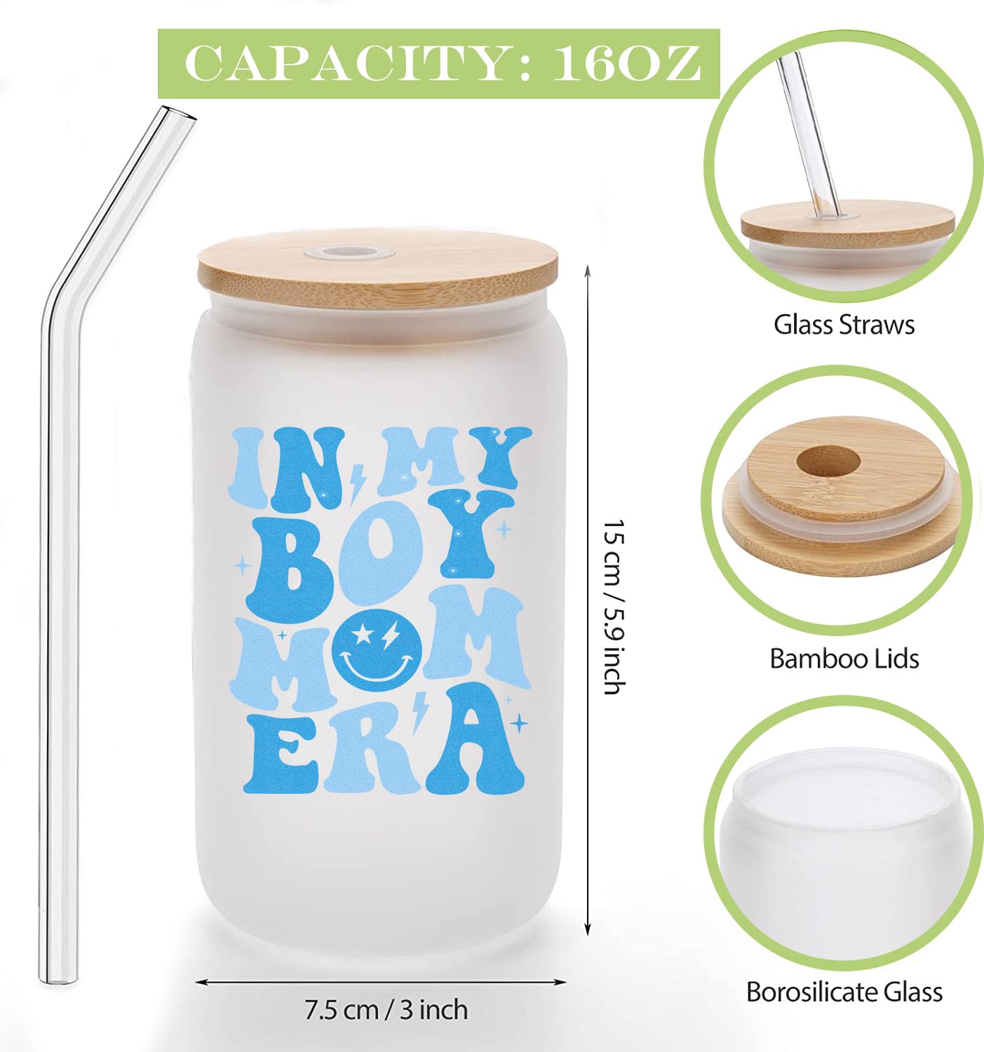 Boy Mom Gifts for New Mom,New Mom Gifts,Gifts for New Mom,Postpartum Gifts for Mom,New Mom Gifts After Birth,Cool gifts for New Moms-16 Oz In My Boy Mom Era Coffee Glass