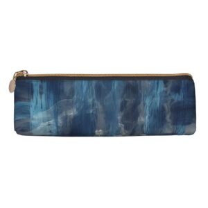 NTVOWPZO Leather Pencil Case Large Capacity Pencil Pouch Abstract Blue Pencil Bag Pouch With Zipper Pen Holder for Women