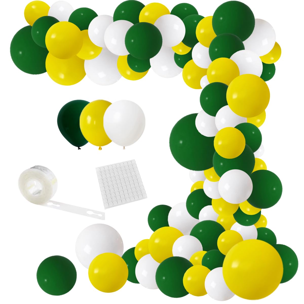 Retro Green Yellow White Balloon Garland Arch Kit, 122pcs Dark Green Yellow White Balloons for Birthday Wedding Graduation Baby Shower Anniversart Forest Jungle Tractor Soccer Party Decorations