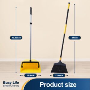 Yocada Heavy Duty Broom and Dustpan Set 2 Plus 1 Set with Comb Commercial Outdoor Indoor for Courtyard Garage Lobby Mall Market Floor Home Kitchen Room Office Pet Hair Rubbish