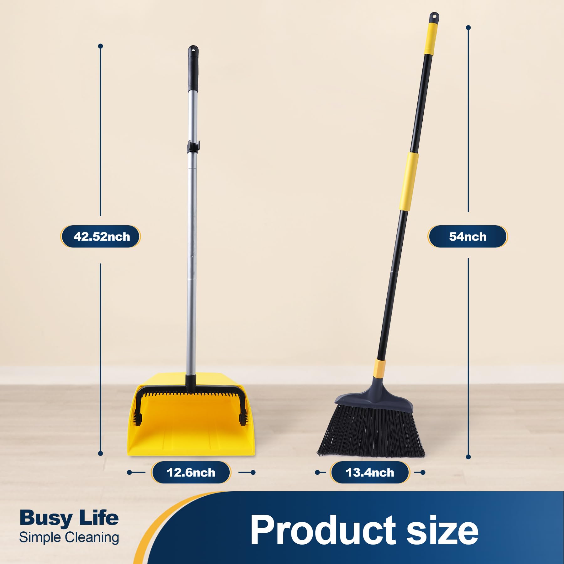 Yocada Heavy Duty Broom and Dustpan Set 2 Plus 1 Set with Comb Commercial Outdoor Indoor for Courtyard Garage Lobby Mall Market Floor Home Kitchen Room Office Pet Hair Rubbish