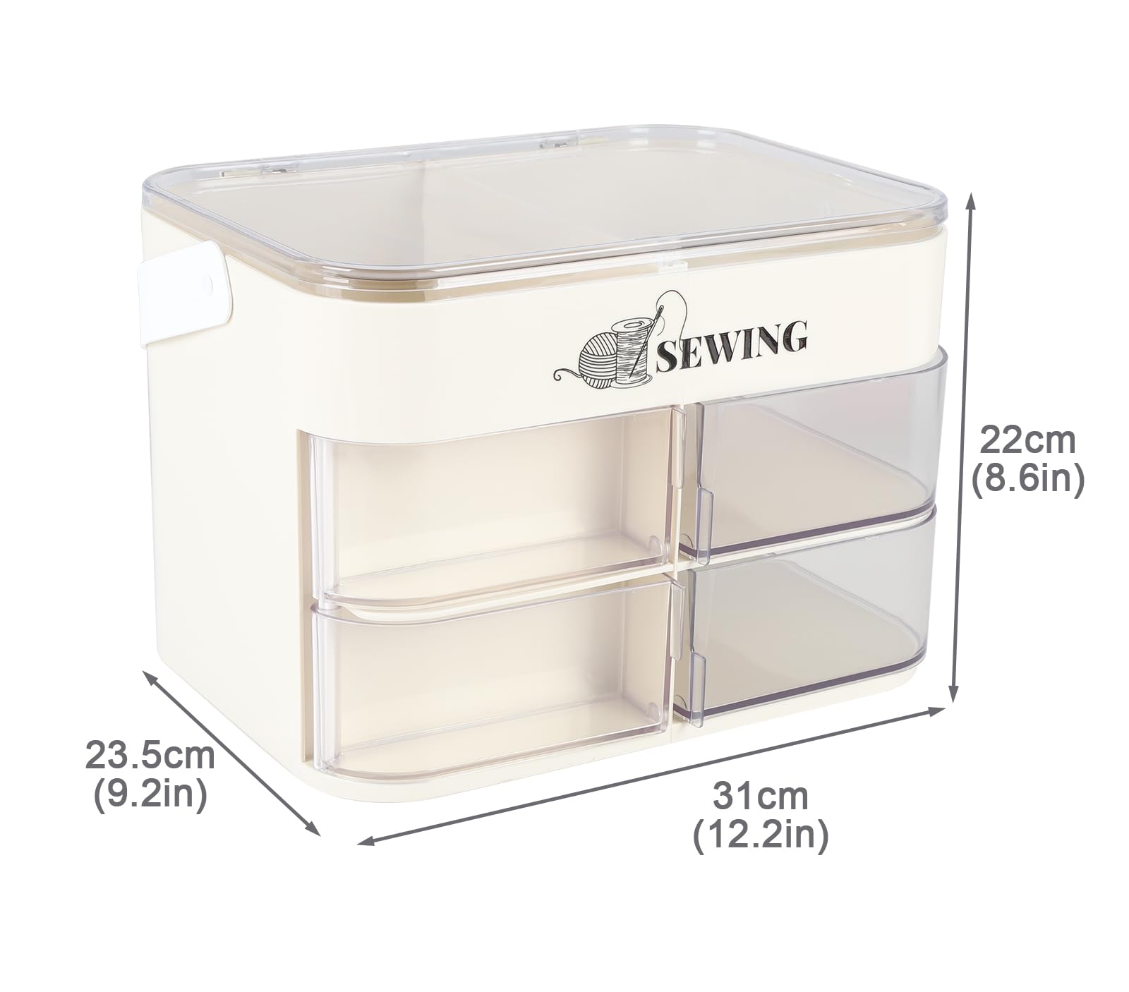 Yomjarl Sewing Supplies Organizer 3 Tier Thread Box Storage Large Sewing Organizer with Many Compartments Portable Plastic Organizer for Storage Sewing and Crafting Supplies (Box Only), Clear