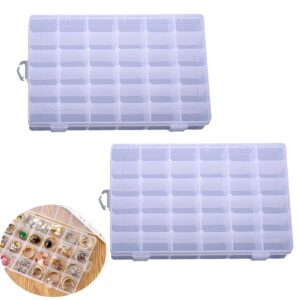 2pcs plastic organizer container box with adjustable dividers, 36 grids clear plastic parts organizer box compartment container for bead, nail, jewelry, art, diy crafts, fishing tackle, small items.