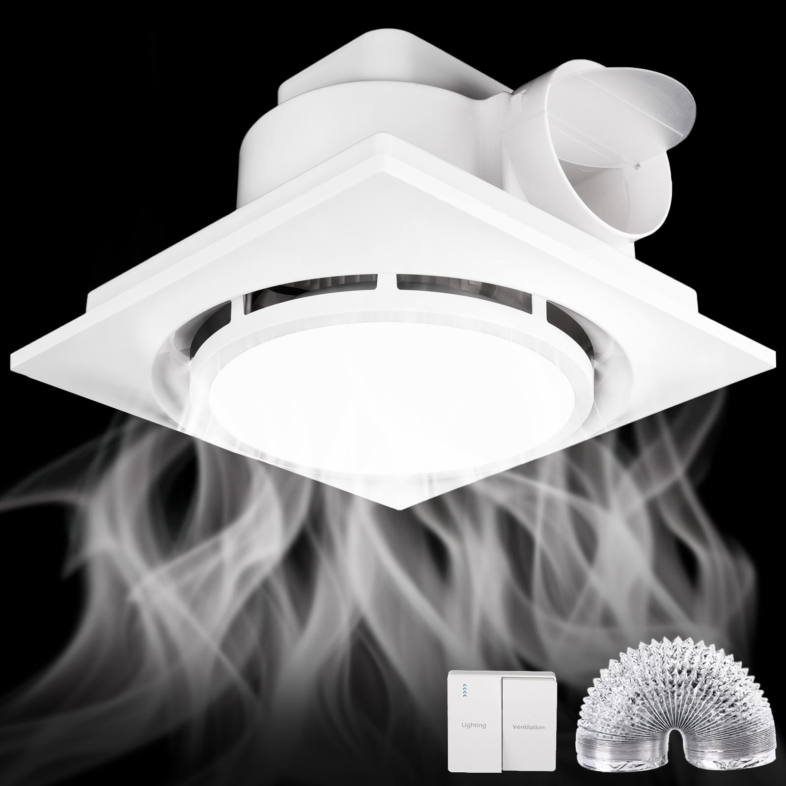 Mmucco Bathroom Exhaust Fan with Light,130 CFM 1.0 Sones Double Switch Ultra Quiet Bathroom Vent Fan for Home Bathroom Office Hotel,LED 6500K 12w,Fan 25w 110V