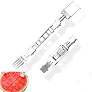 2 pcs watermelon cutter slicer tool 2-in-1 stainless steel fruit cutter summer dual head foldable portable fruit cutting fork for home party camping kitchen gadget (2)