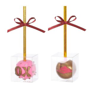 rospaktek 100pcs 1.75" x 1.75" x 2" single clear cake pop boxes packaging with hole small plastic clear treat boxes for wedding favors party valentine's halloween easter father's mother's day