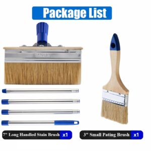 7" Deck Stain Brush Applicator with 60" Long Handle, 3" Paint Brush Included, Block Staining Brushes for Woodstains, Oils, Decking Paints, Decking Stains, Deck Coatings, Fence Wall Furniture Paints