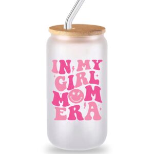 owsumer girl mom gifts,new mom gifts,gifts for new mom,in my girl mom era glass cup,baby shower gifts for mom,new mom gifts after birth,cool gifts for new moms-16oz coffee glass cups with lids straws