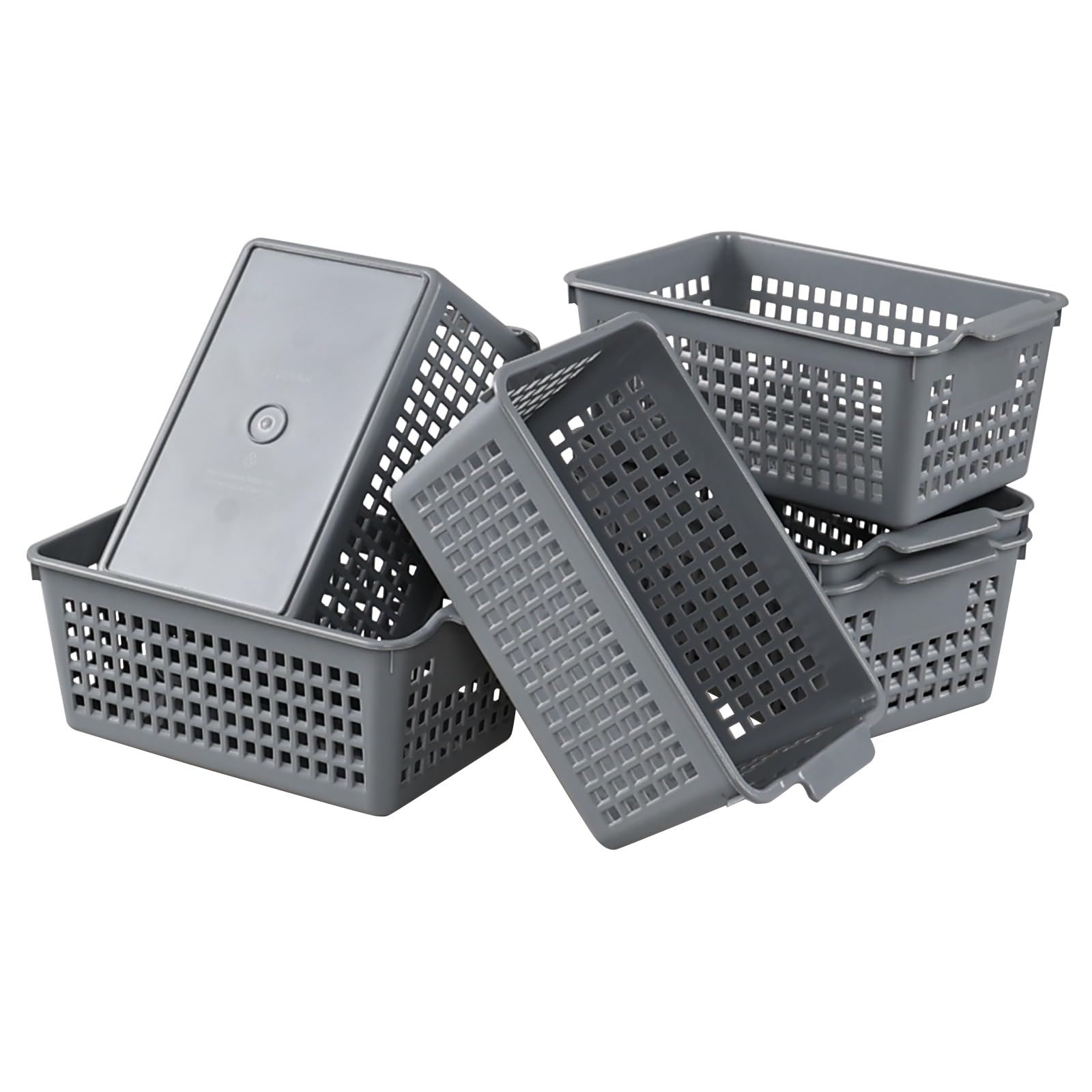 Dehouse 6 Pack Small Plastic Storage Baskets, Plastic Baskets Organizer Bins, Gray