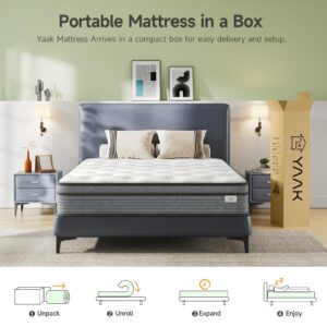 Yaak Queen Mattress 10 Inch, Hybrid Mattress in a Box Queen Size, Individual Pocket Spring Queen Bed Mattress with Breathable Memory Foam, Pressure Relief, Medium Firm Queen Size Mattress 80"x60"x10"