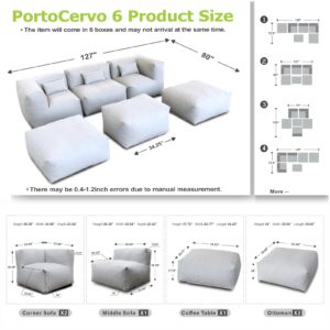 Patio Furniture Set Bean Bag Chairs PortoCervo 6PC Outdoor Chairs Sectional Conversation Patio Set Daybed Furniture Outdoor Sofa Couch High Density Foam Filling Modern Comfy Patio Couch (light gray)