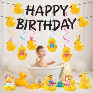 Joybileefun Duck Birthday Party Decorations - 18PCS Duck Party Decorations with Banner Hanging Swirls Centerpieces for Tables Duck Happy Birthday Decorations for Duck Themed Baby Shower Party Supplies