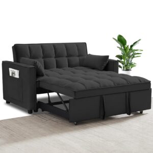 rovibek 3 in 1 convertible sleeper sofa bed velvet chaise lounge for living room, black