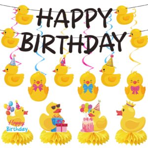 joybileefun duck birthday party decorations - 18pcs duck party decorations with banner hanging swirls centerpieces for tables duck happy birthday decorations for duck themed baby shower party supplies