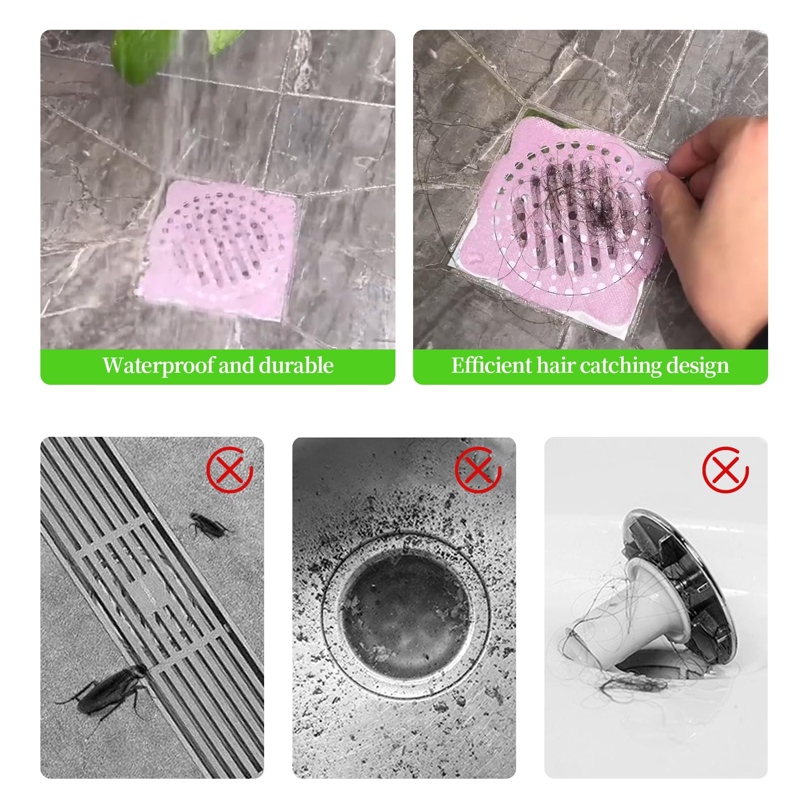 40PCS Disposable Shower Drain Hair Catcher,Large floor drain sticker,Shower Drain Mesh Sticker,Suitable for wash basin, kitchen sink, bathroom floor drain, bathtub(5.9" X 5.9")