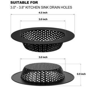 Hontunry Black Kitchen Sink Drain Strainer, Sink Drain Cover, Food Catcher, Large Wide Rim 4.5" Diameter, Stainless Steel, Pack of 2