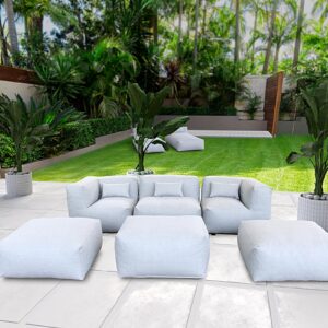 Patio Furniture Set Bean Bag Chairs PortoCervo 6PC Outdoor Chairs Sectional Conversation Patio Set Daybed Furniture Outdoor Sofa Couch High Density Foam Filling Modern Comfy Patio Couch (light gray)